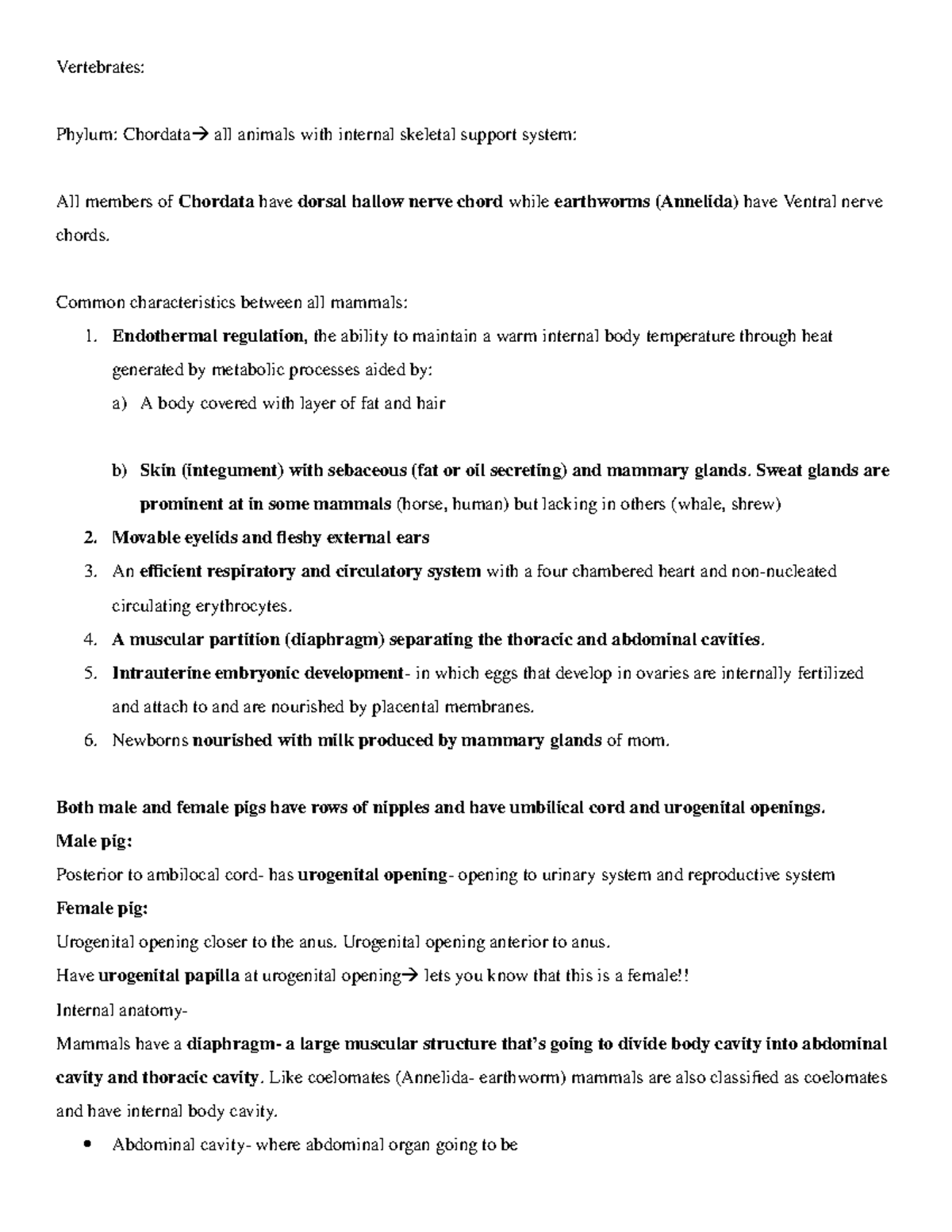 Bio practical 2 - Lecture notes 5-10 - Vertebrates: Phylum: Chordata ...