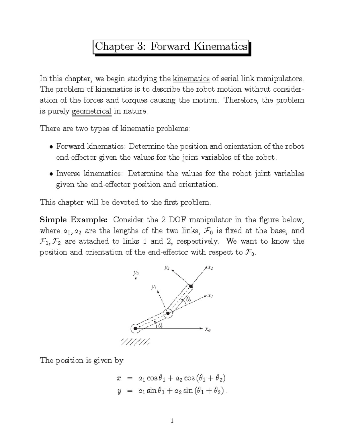 3. Forward Kinematics - Lecture Note - Chapter 3: Forward Kinematics In ...