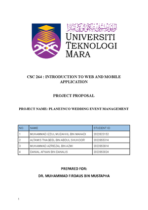 CSC121 Report Template and Rubrics v2 - PROJECT PROPOSAL REPORT (PROJECT NAME) MAC – AUGUST 2024 ...