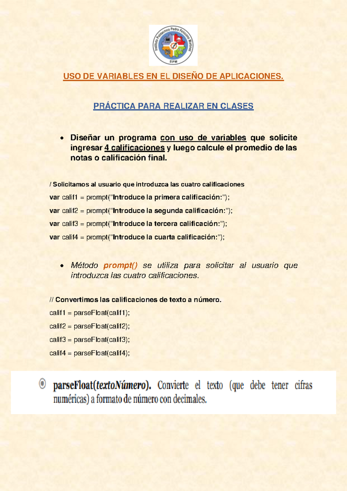 USO DE Variables EN EL Diseño DE Aplicaciones - USO DE VARIABLES EN EL ...