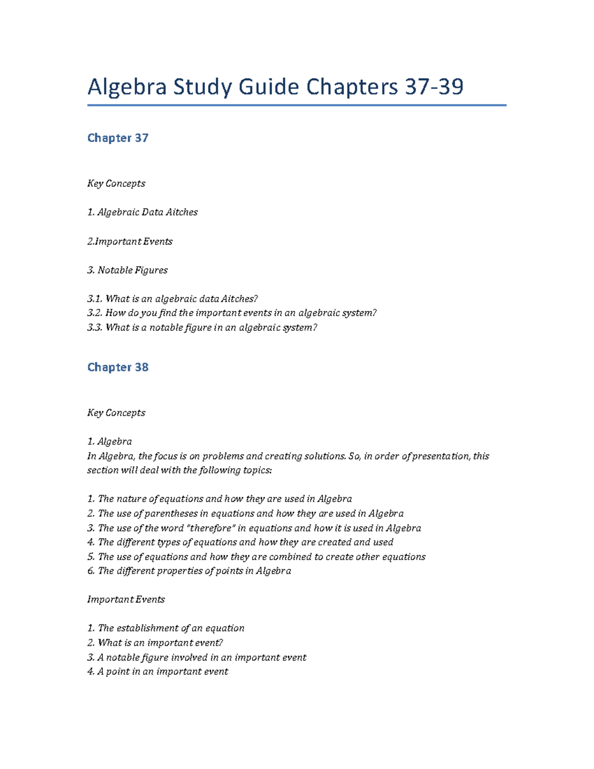 Algebra Study Guide Chapters 37-39 - Algebra Study Guide Chapters 37 ...