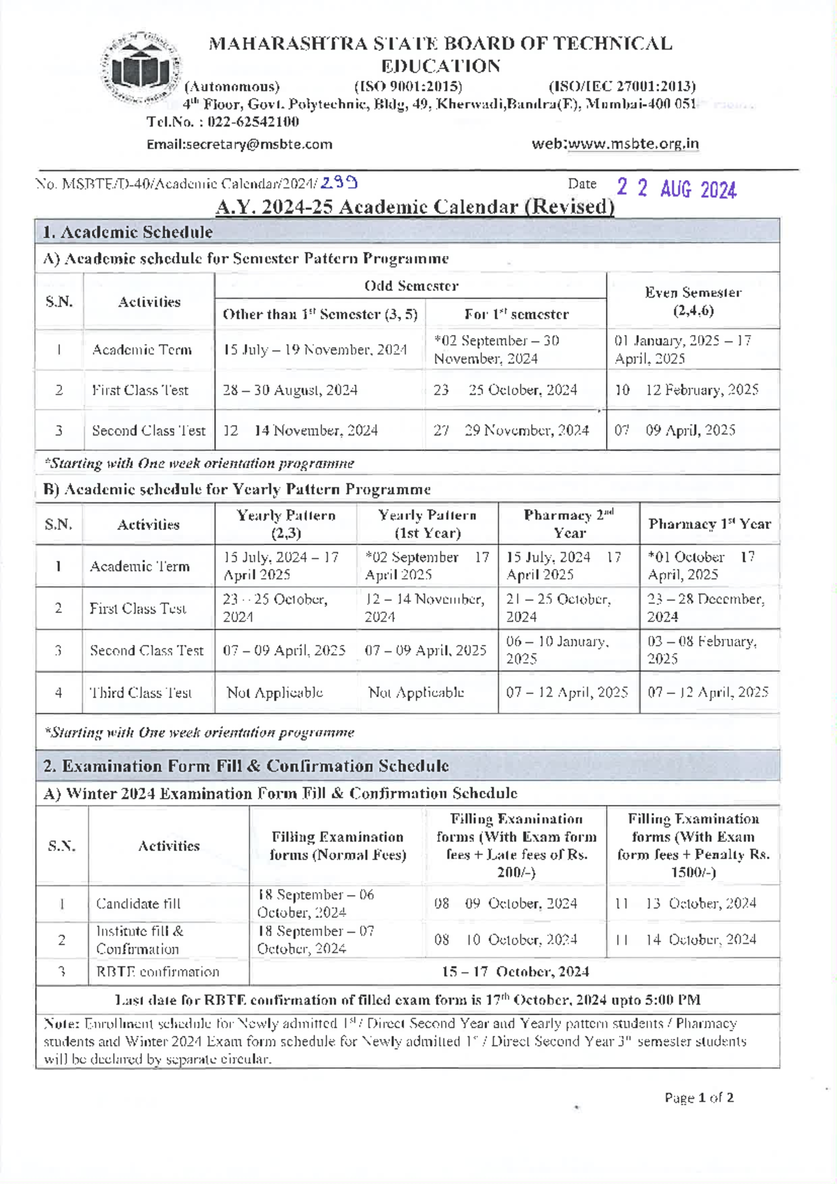 Msbte-A - Yearly calendar - MAHARASHTRA STATE BOARD OF TECHNICAL ...