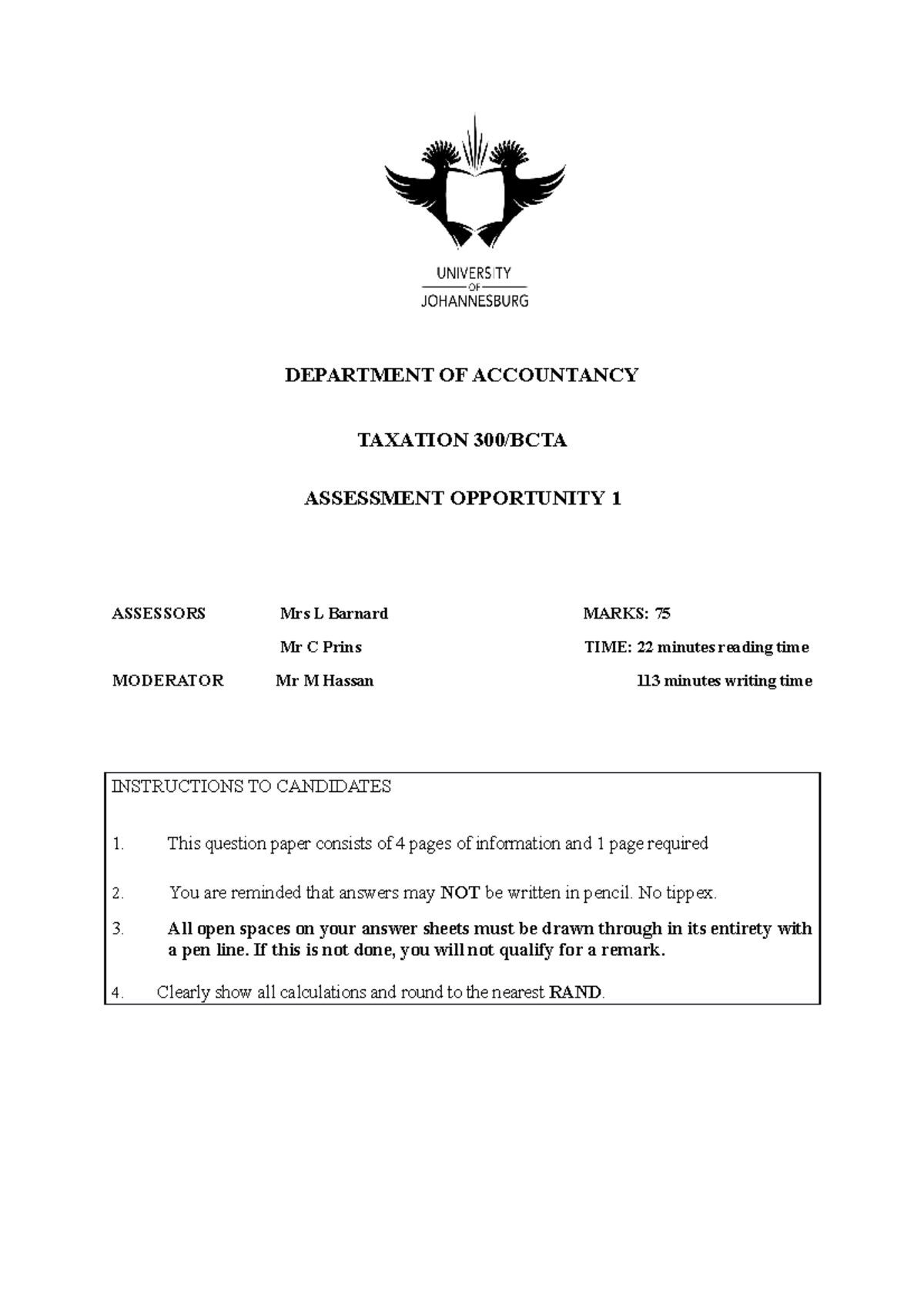 Final 18 November 2018, questions - DEPARTMENT OF ACCOUNTANCY TAXATION ...