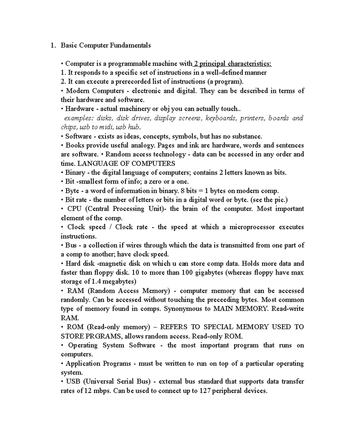 IT Reviewer EXAM - Basic Computer Fundamentals Computer is a ...