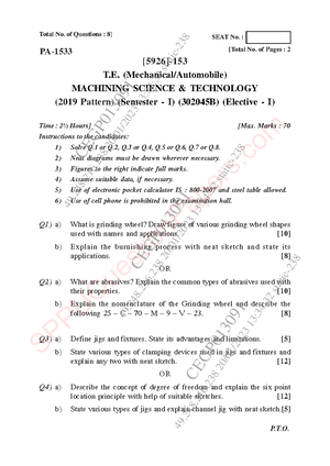 M3 - This is insem question paper of m3 for se mechanical engineering - Total No. of Questions ...