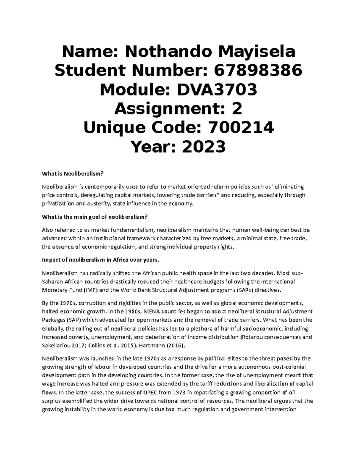 Name - NOTES TO PRACTICE - Name: Nothando Mayisela Student Number ...