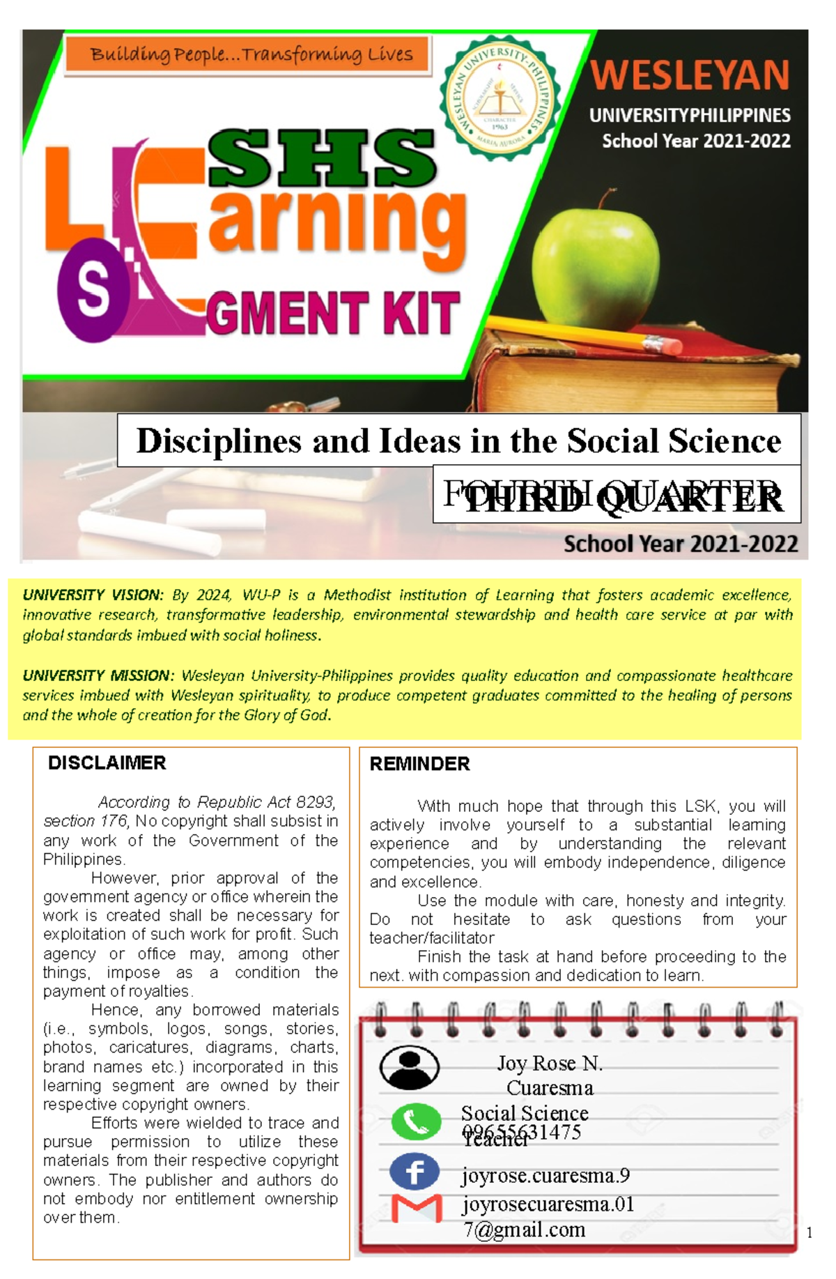 4TH Quarter DISS Module WEEK 1&2 - 1 FOURTH QUARTER Disciplines and ...