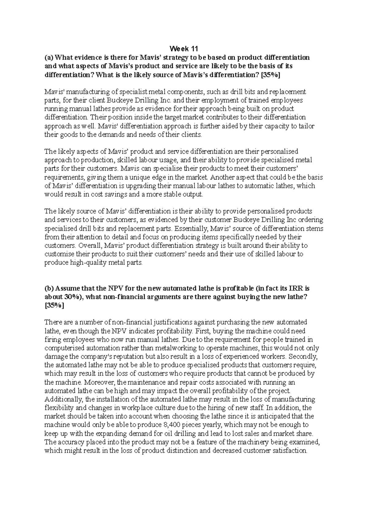 Week 11 - Week 11 Tutorial Answers - Week 11 (a) What evidence is there ...