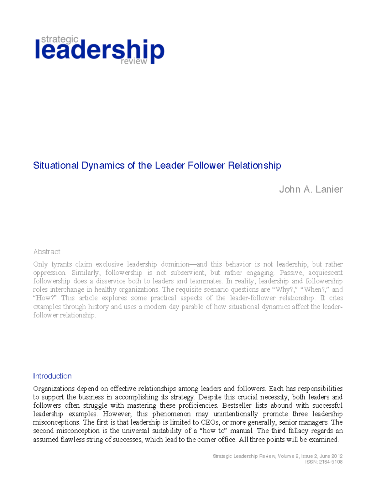49 situational dynamics of the leader follower relationship - Strategic ...