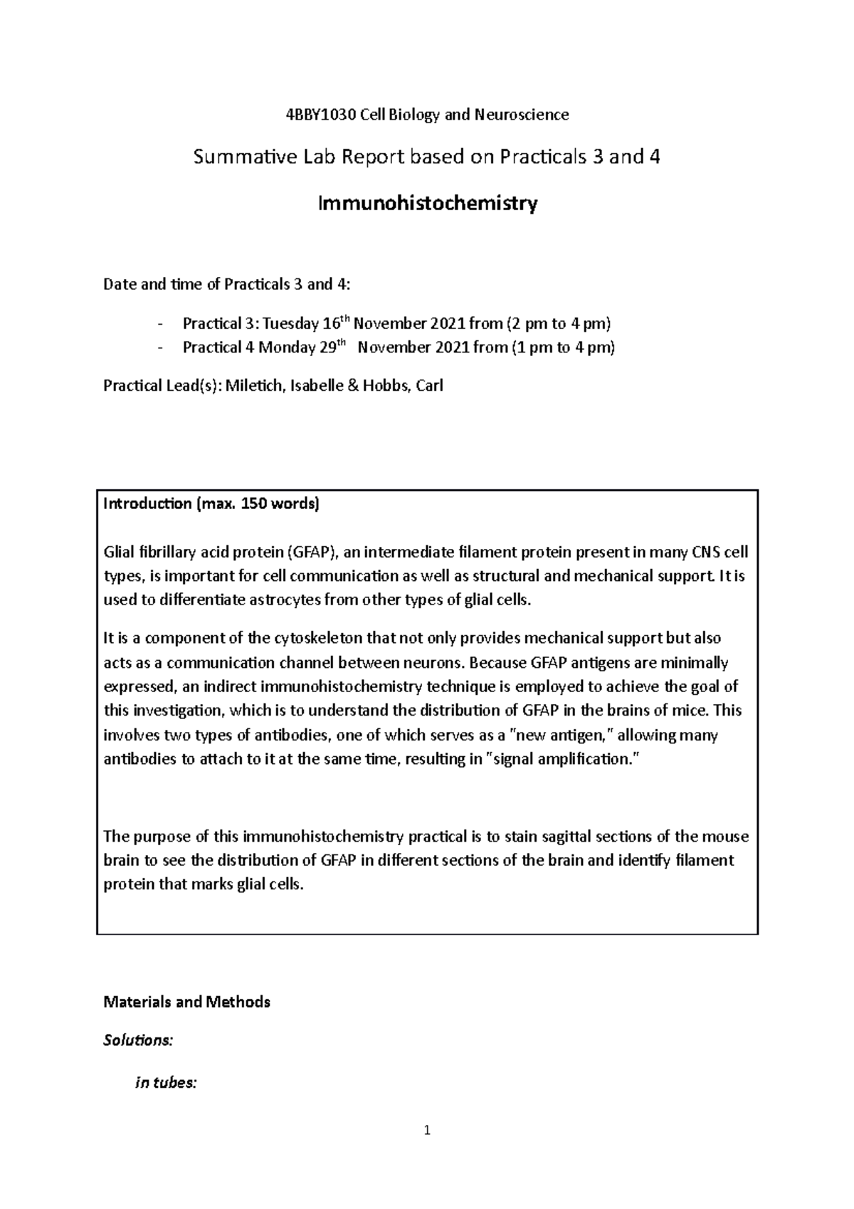 4BBY1030 Summative Lab Report Proforma - 4BBY1030 Cell Biology and ...