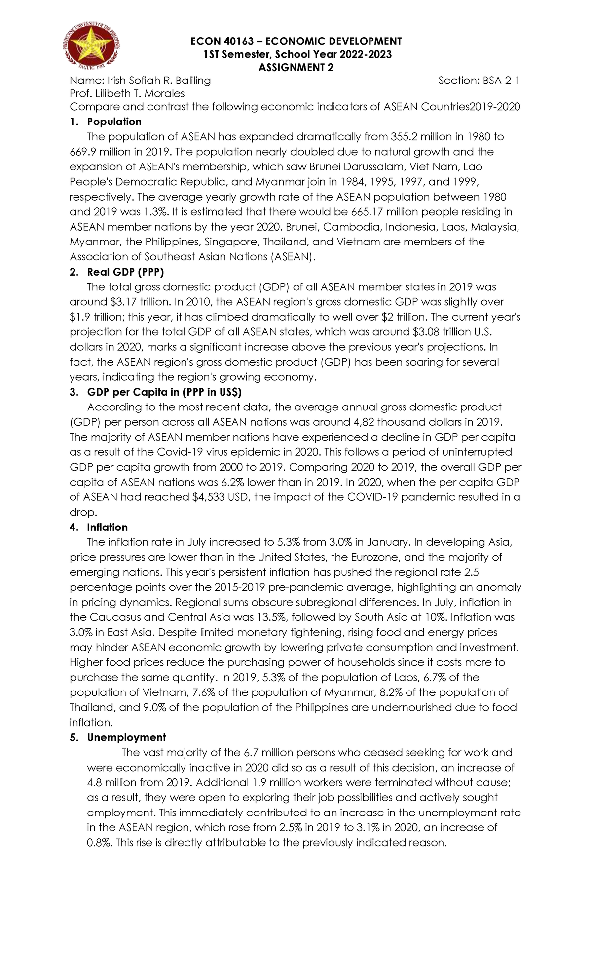 Baliling Irish Sofiah R. Assignment No 2 - ECON 40163 – ECONOMIC ...