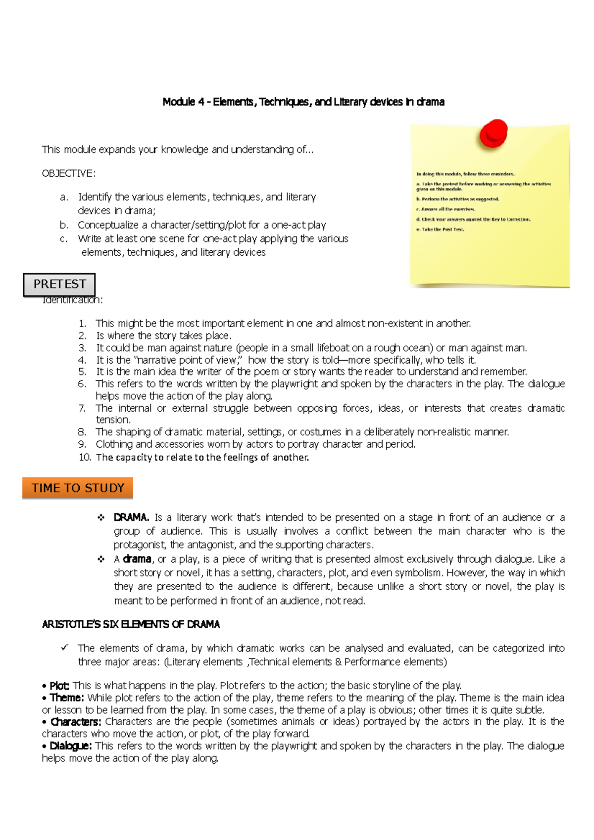 Creative Writing Module 4 Module 4 Elements Techniques And