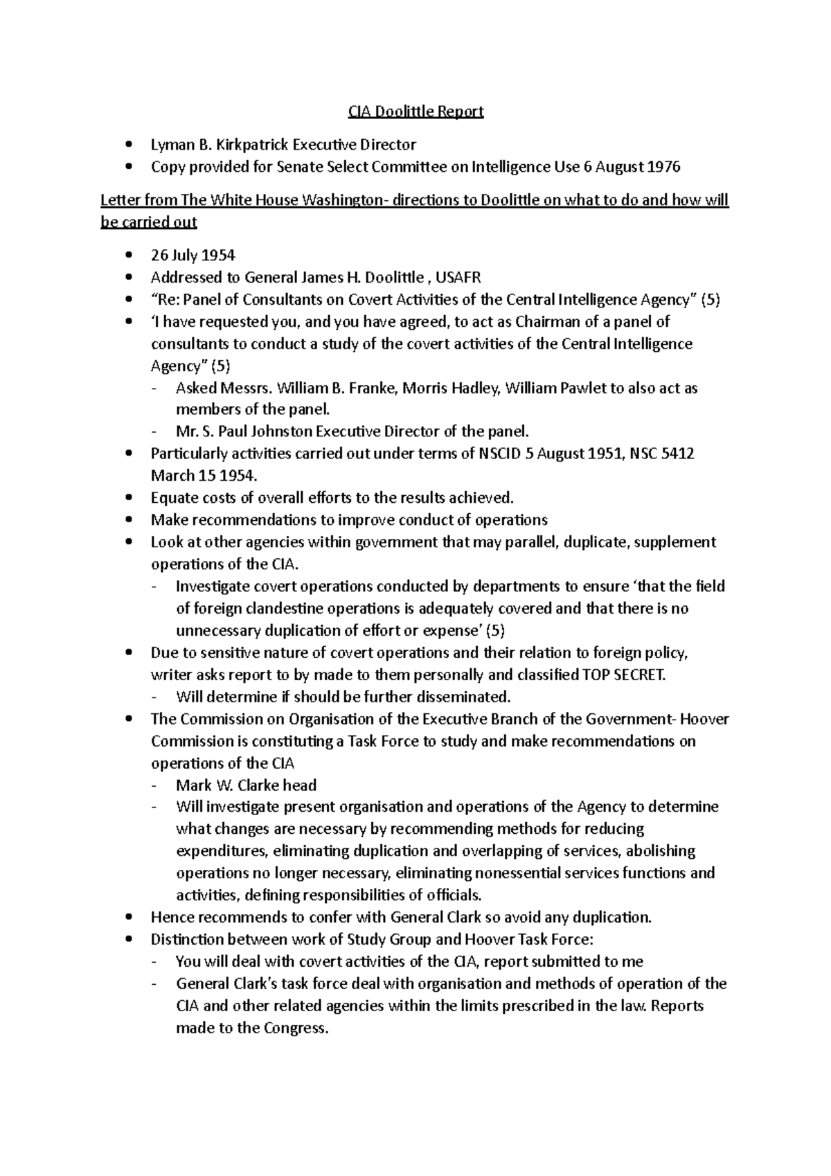 CIA Doolittle Report - part of secret war seminar - CIA Doolittle ...