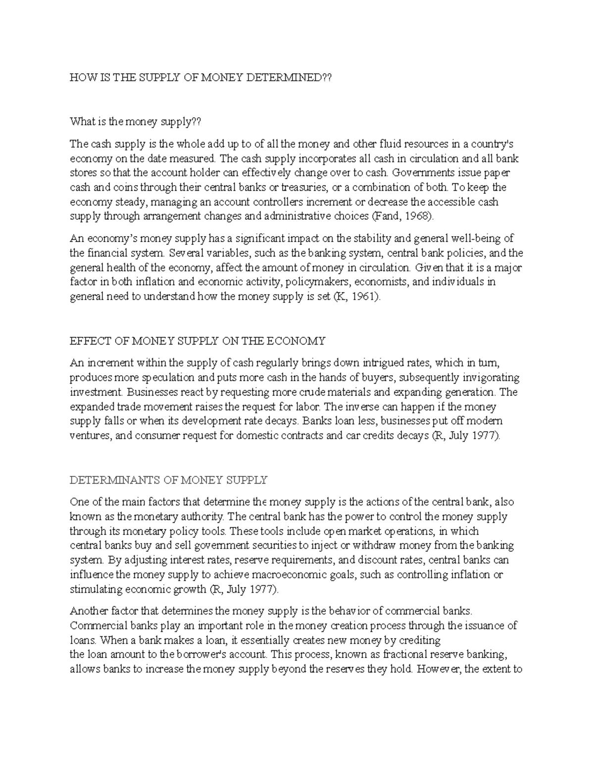 HOW IS THE Supply OF Money Determined - HOW IS THE SUPPLY OF MONEY ...