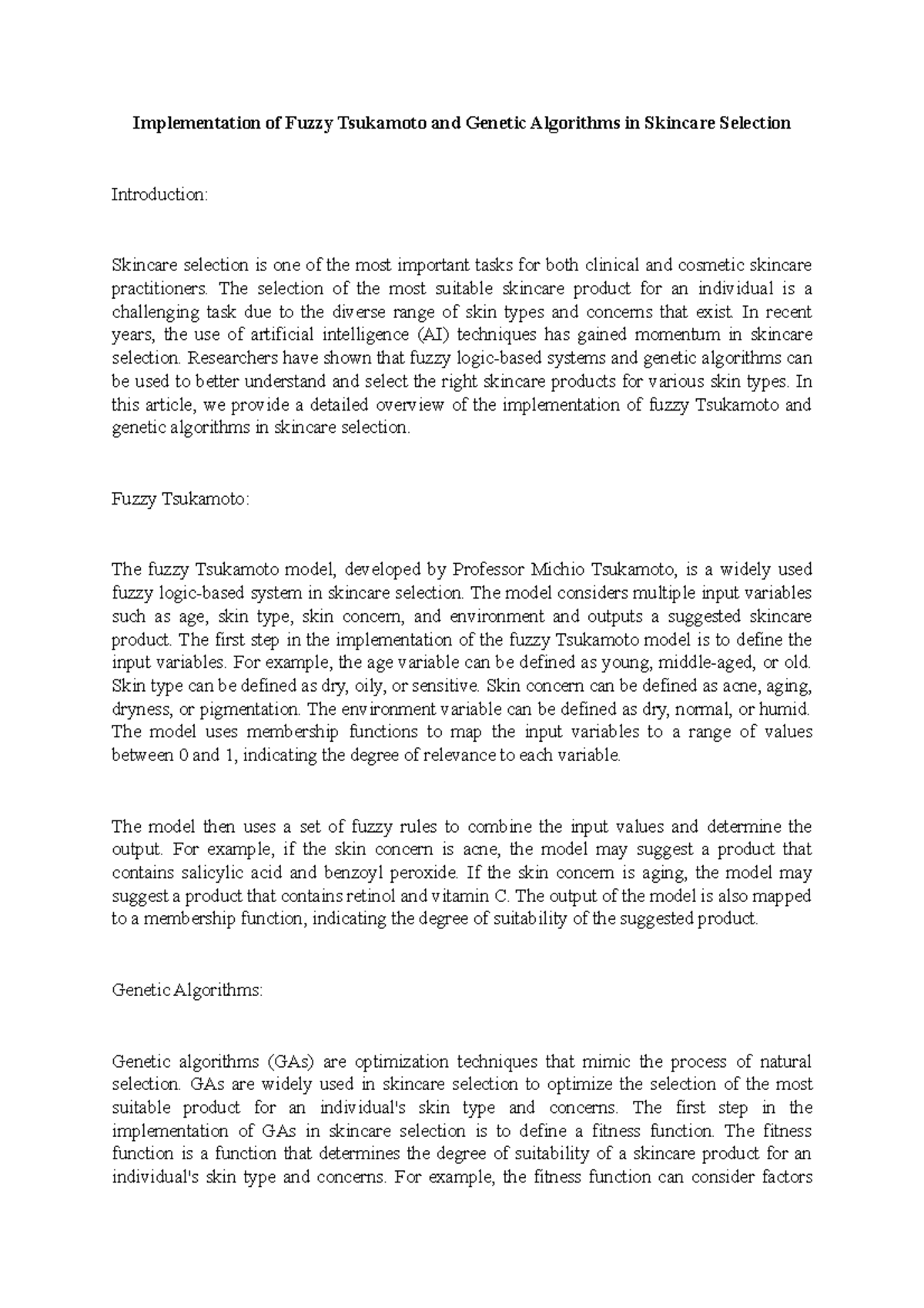 Implementation of Fuzzy Tsukamoto and Genetic Algorithms in Skincare Selection - Implementation ...