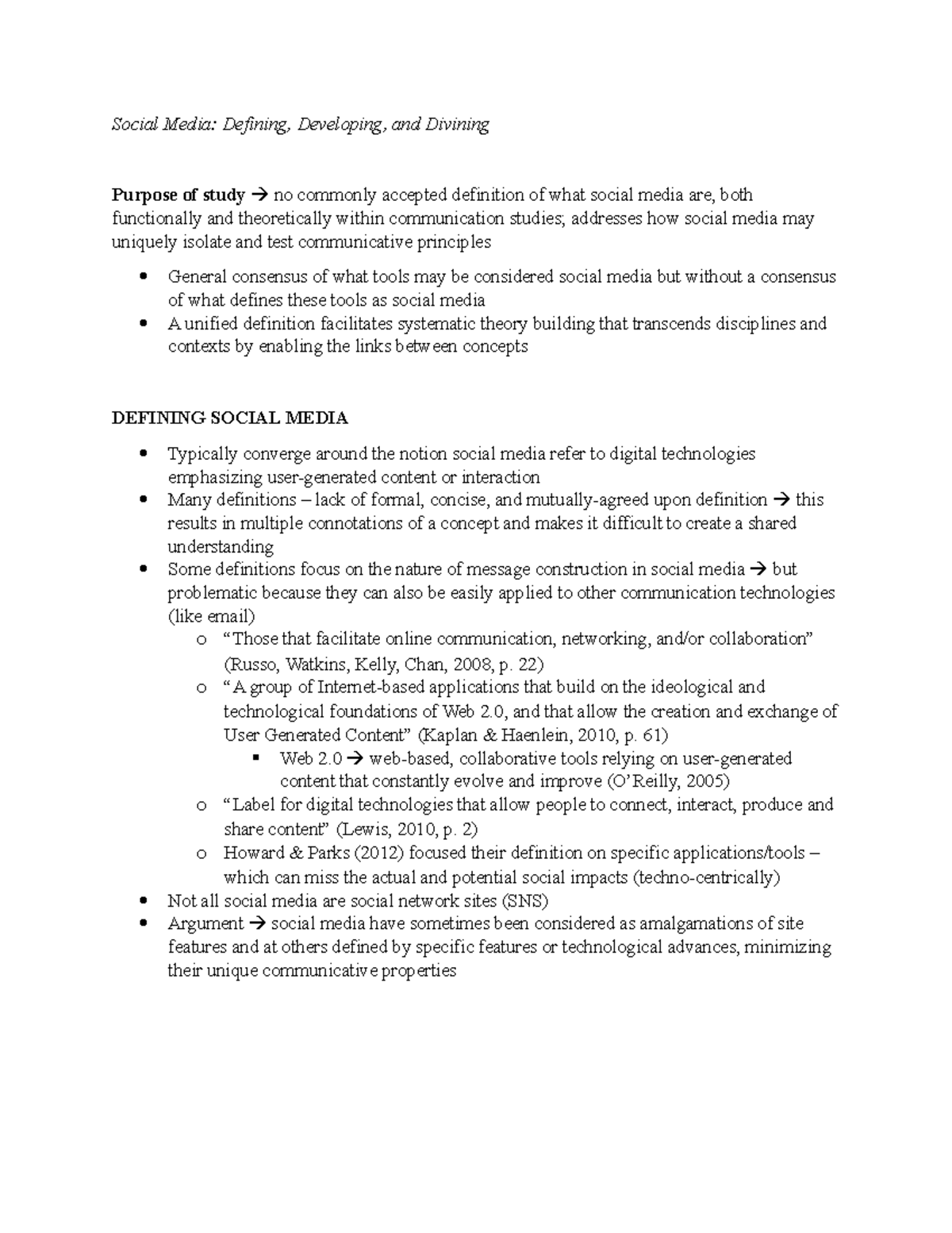 Carr Article Social Media Notes - Social Media: Defining, Developing ...