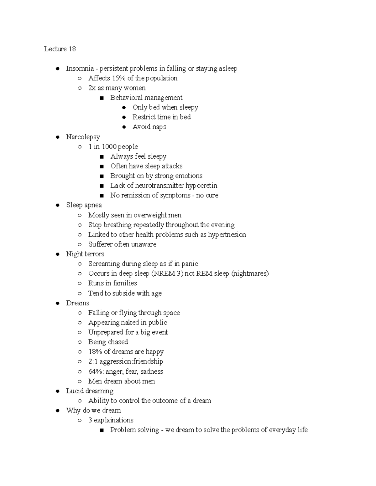 Lecture 18 - This discusses issues in sleep in Bob Malera's class ...