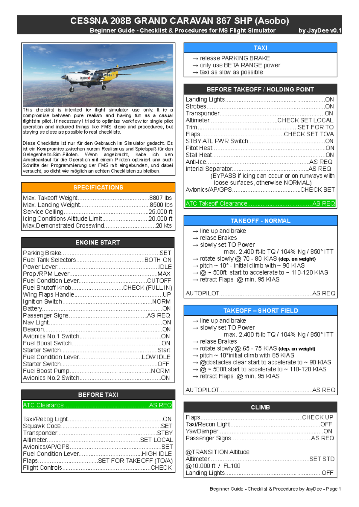 C208B - zxcs - CESSNA 208B GRAND CARAVAN 867 SHP (Asobo) Beginner Guide ...