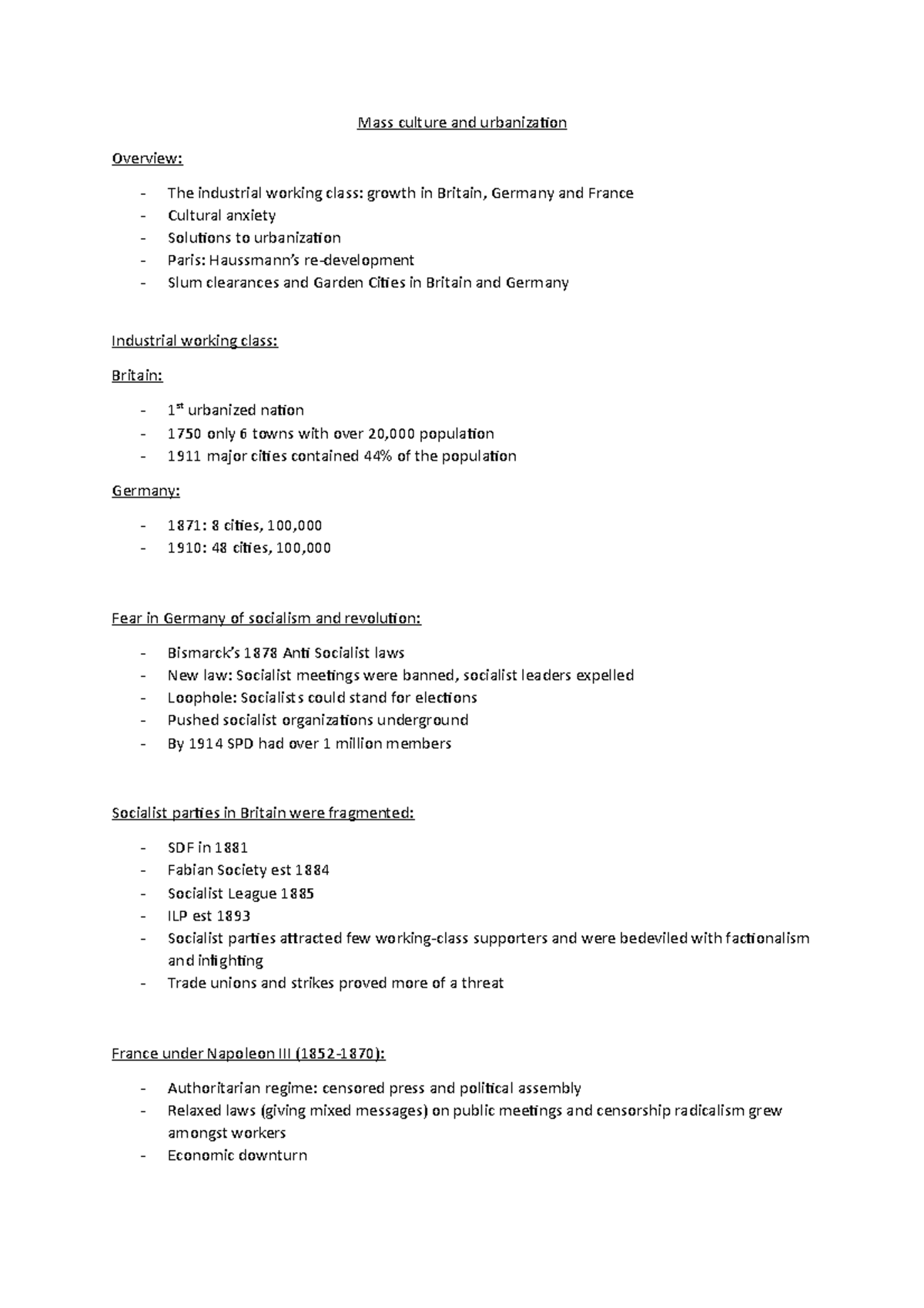 Culture and urbanisation - Mass culture and urbanization Overview: The ...