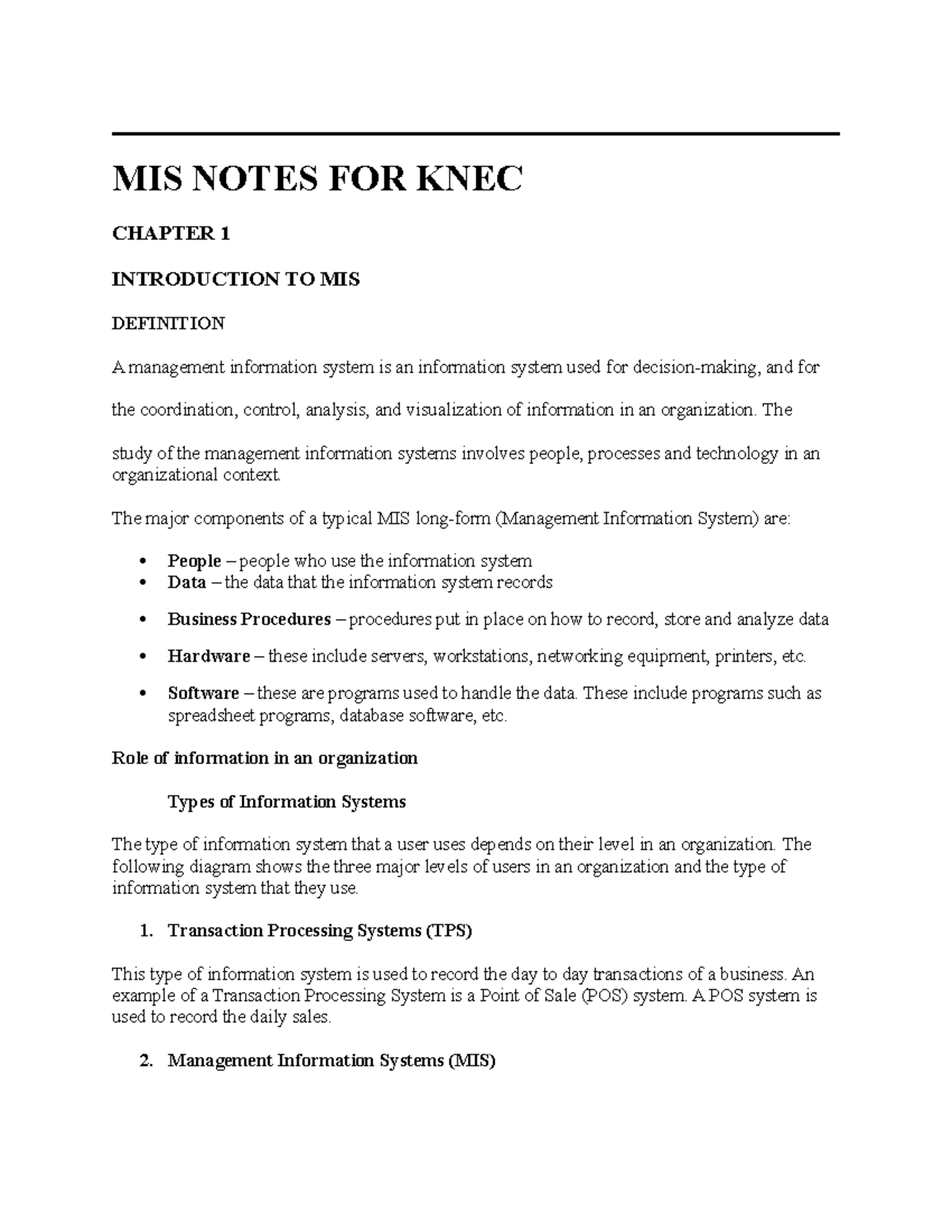 MIS Notes FOR KNEC - management information systems - MIS NOTES FOR ...