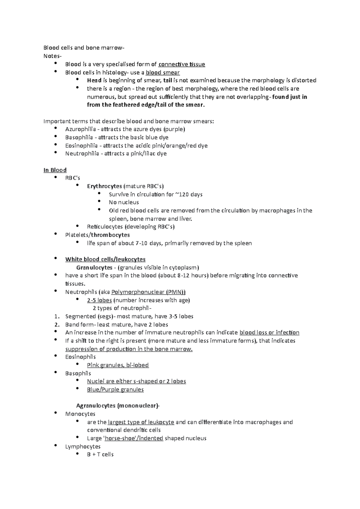 Blood cells and bone marrow - Blood cells and bone marrow- Notes- Blood ...