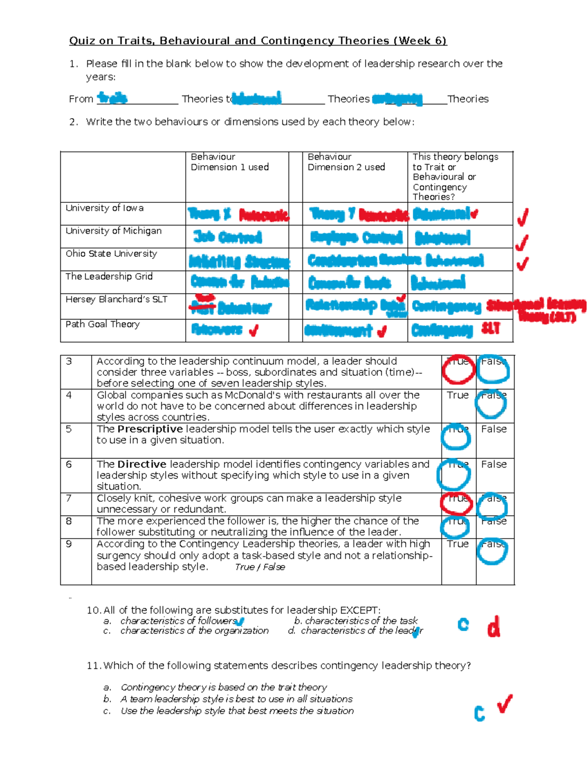 LTB Quiz on Lesson 6 Traits Theories Etc - Quiz on Traits, Behavioural ...