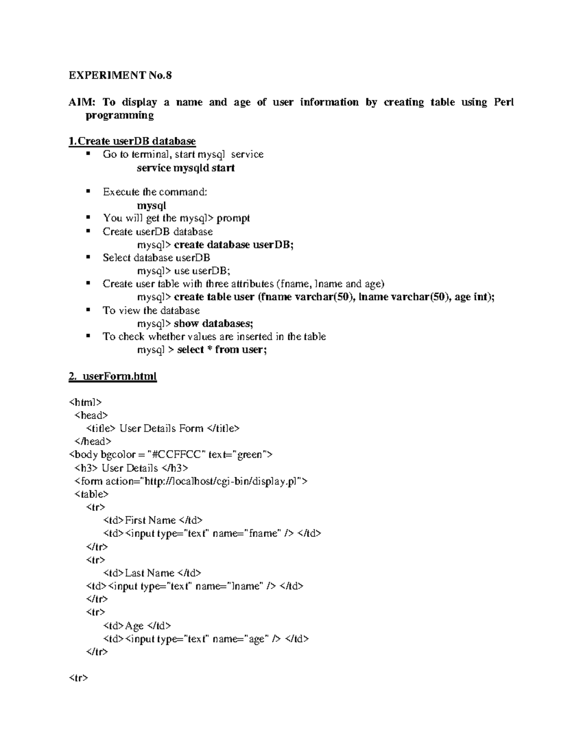 Insert Name And Age Information Entered By The User Into A Table Created Using Mysql 9494