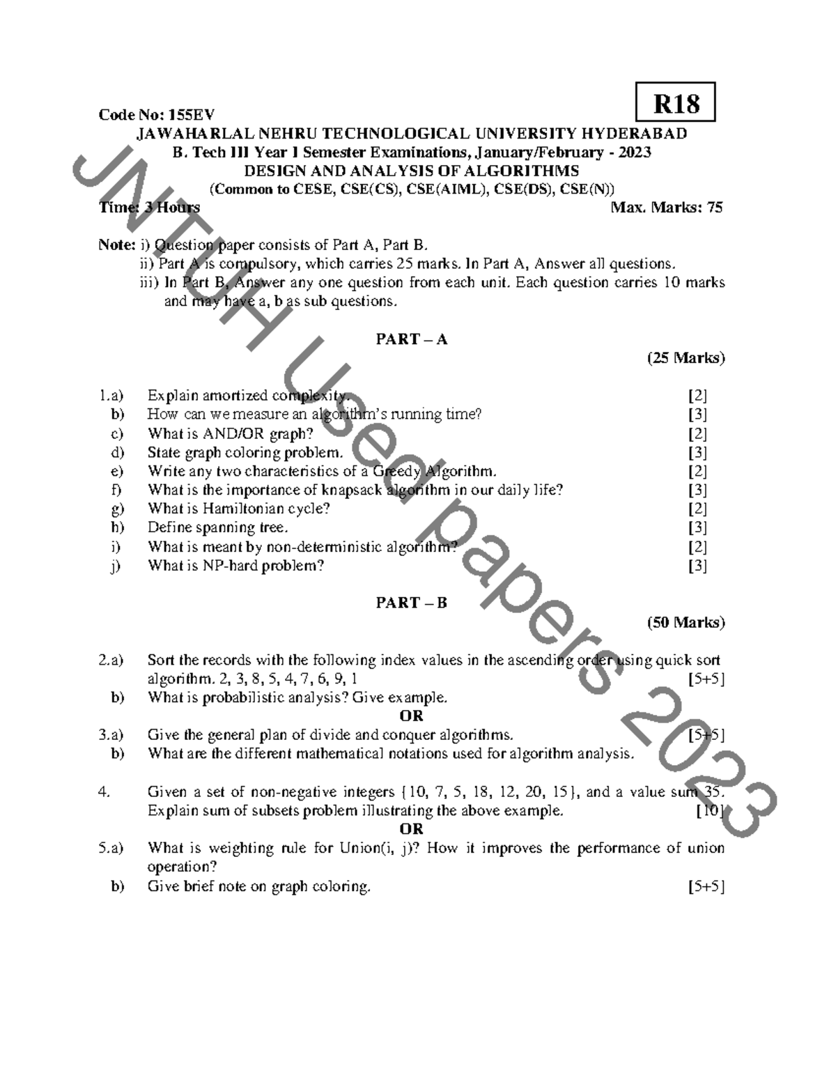 Daa - read - Code No: 155EV JAWAHARLAL NEHRU TECHNOLOGICAL UNIVERSITY ...