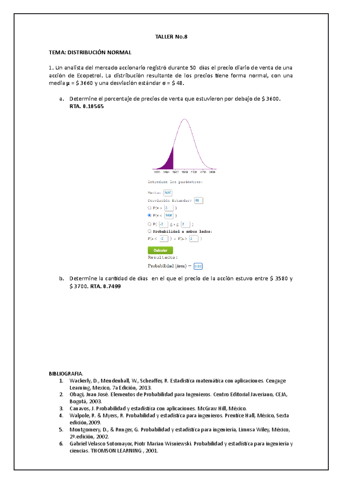 Taller No.8 modelo Normal Marzo 12 2021 - TALLER No. TEMA: DISTRIBUCIÓN ...