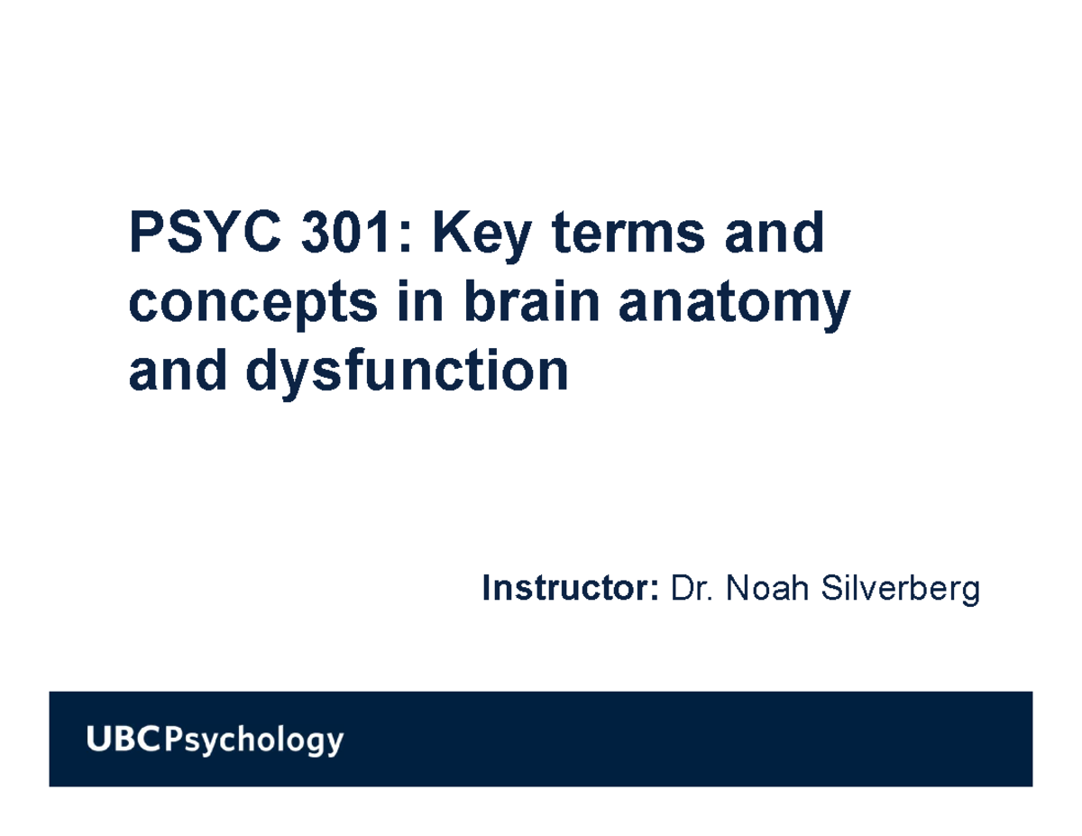 PSYC 301_Visuospatial slides - PSYC 301: Key terms and concepts in brain anatomy and dysfunction ...