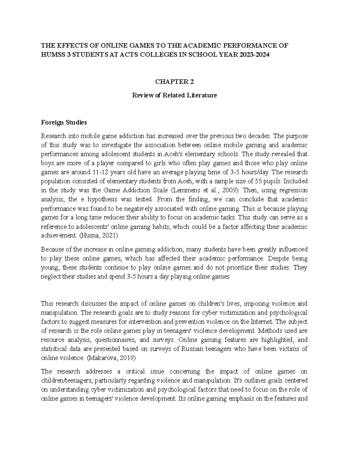 Chapter-2-RRL - RRL - THE EFFECTS OF ONLINE GAMES TO THE ACADEMIC ...