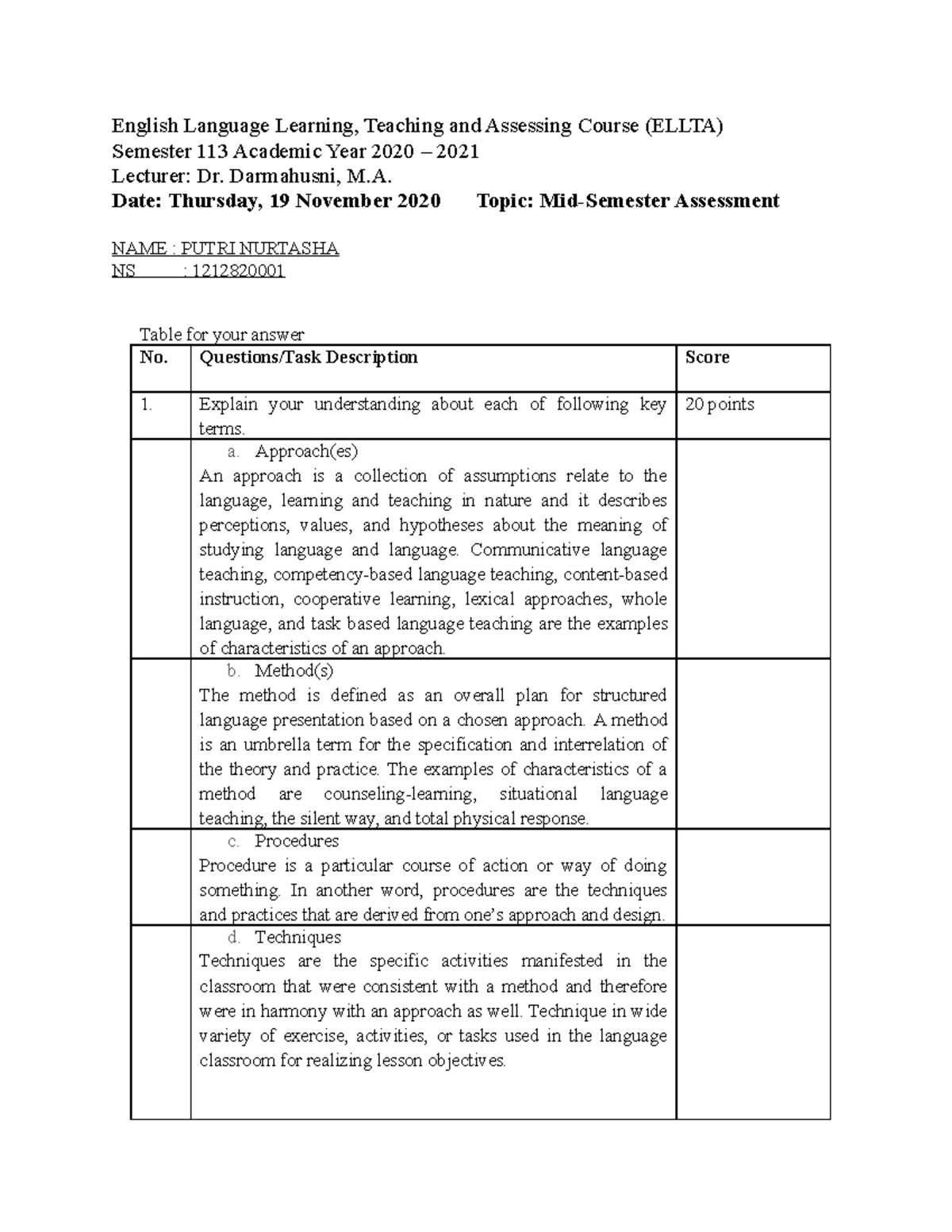 Task 9 English Language Learning Teaching And Assessing Course