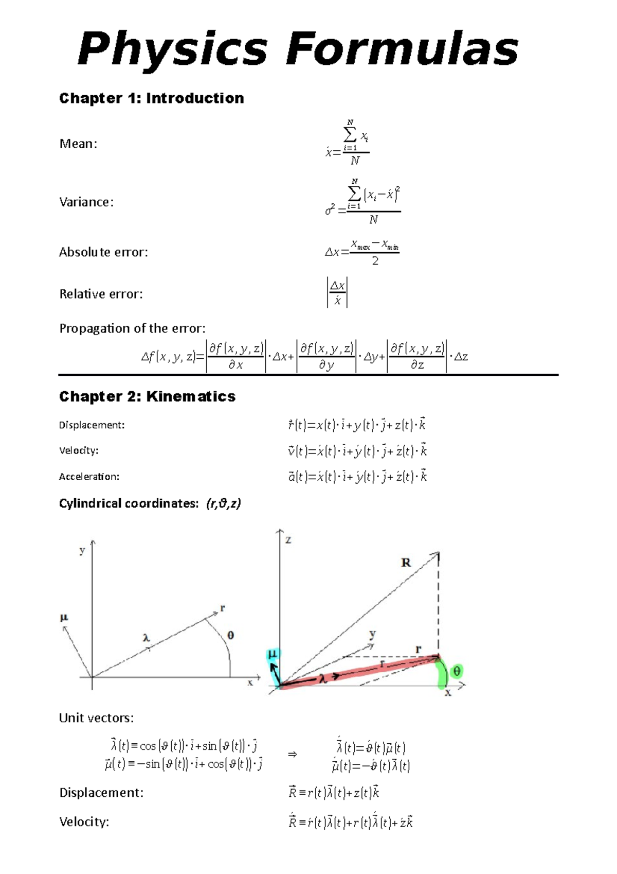 Physics Formulas - Questo documento riassume tutte le formule di ogni ...