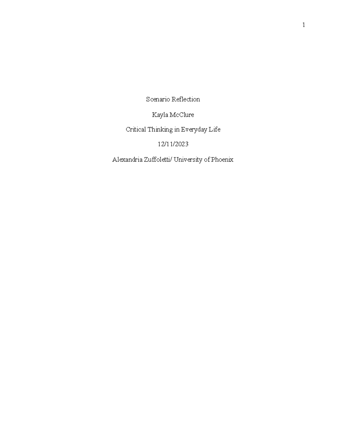 Hum115 v10 wk5 reflection template - Scenario Reflection Kayla McClure ...