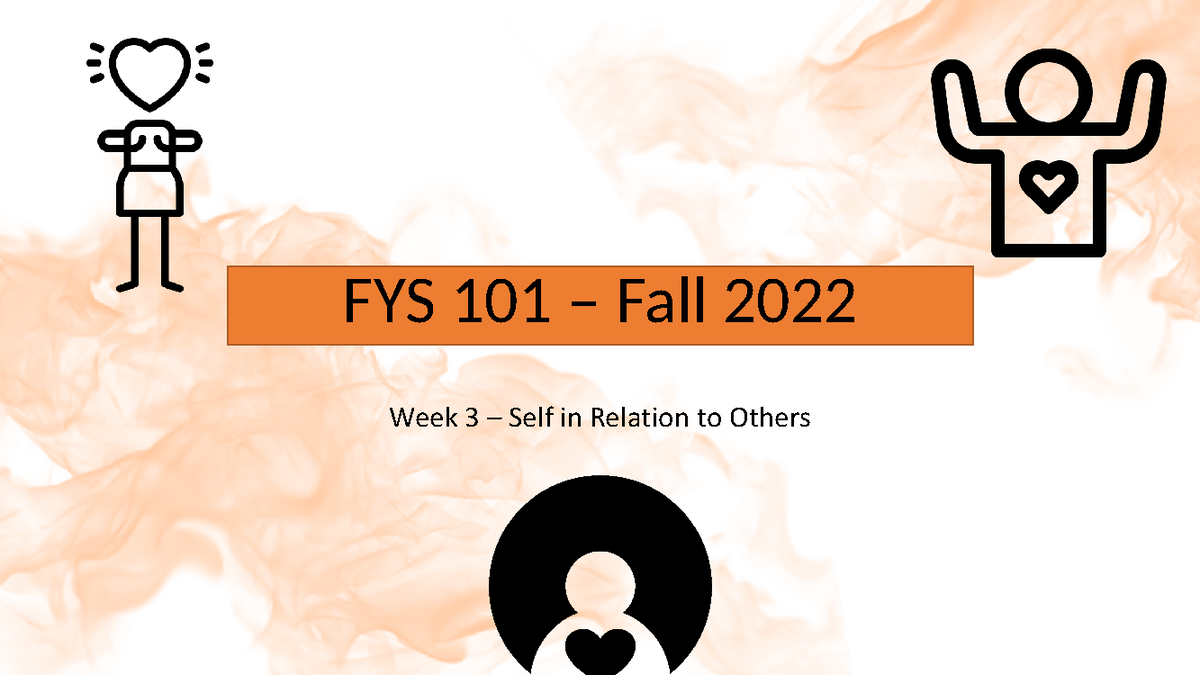 FYS 101 2022 Week #3 - ####### FYS 101 3 Fall 2022 Week 3 3 Self in ...