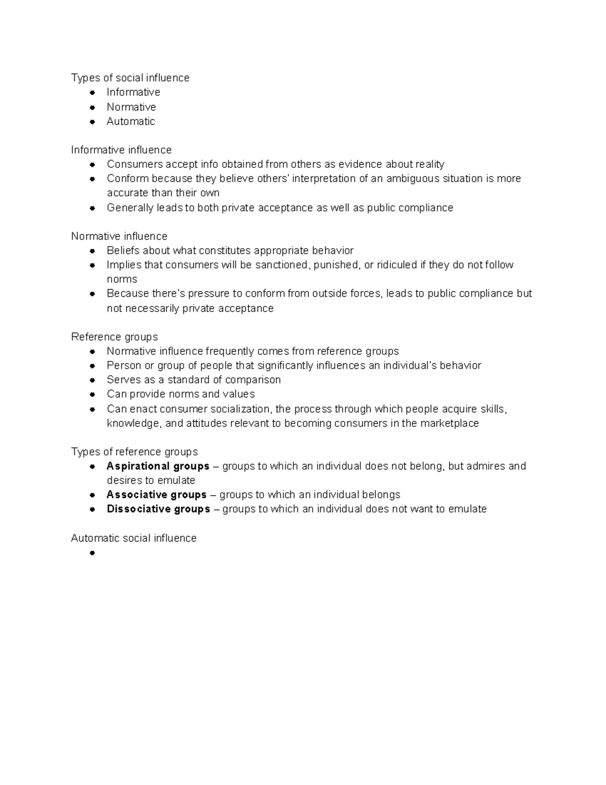 (9) Social Influence - Ninth Class Lecture Notes - Types of social ...