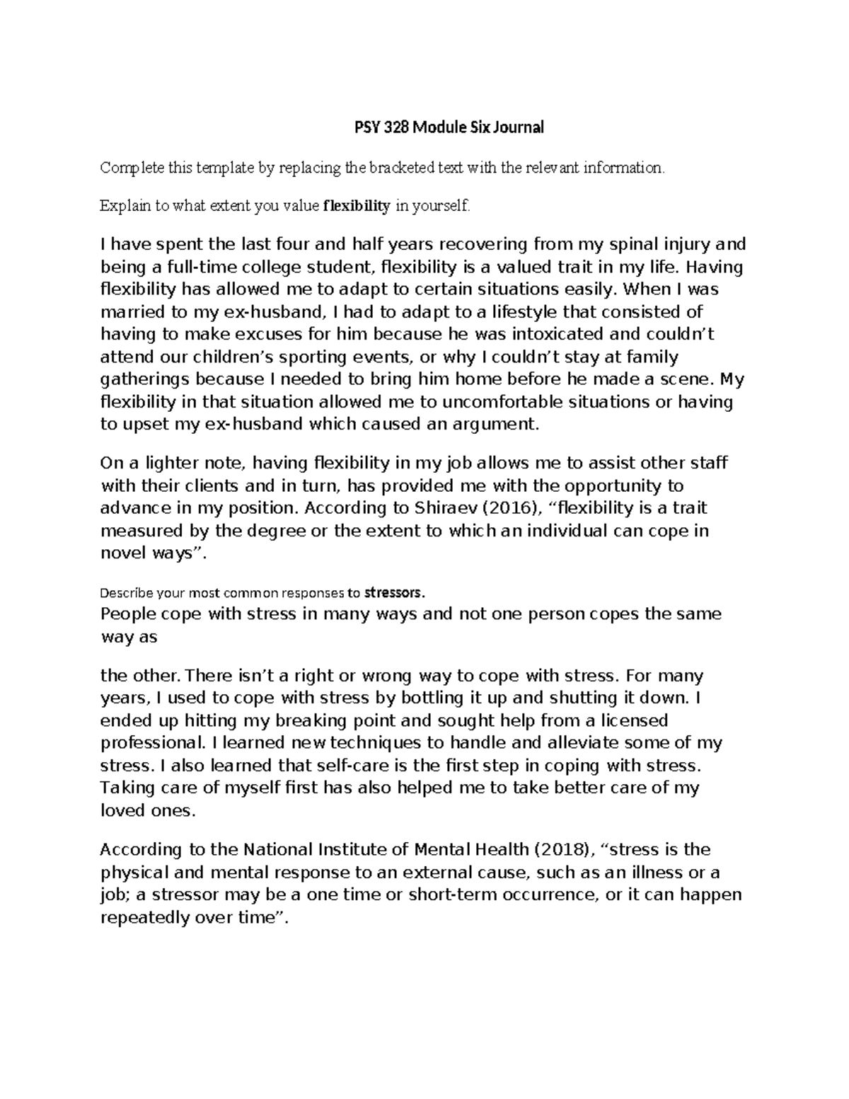 Personality - Journal Mod 6 - PSY 328 Module Six Journal Complete this ...