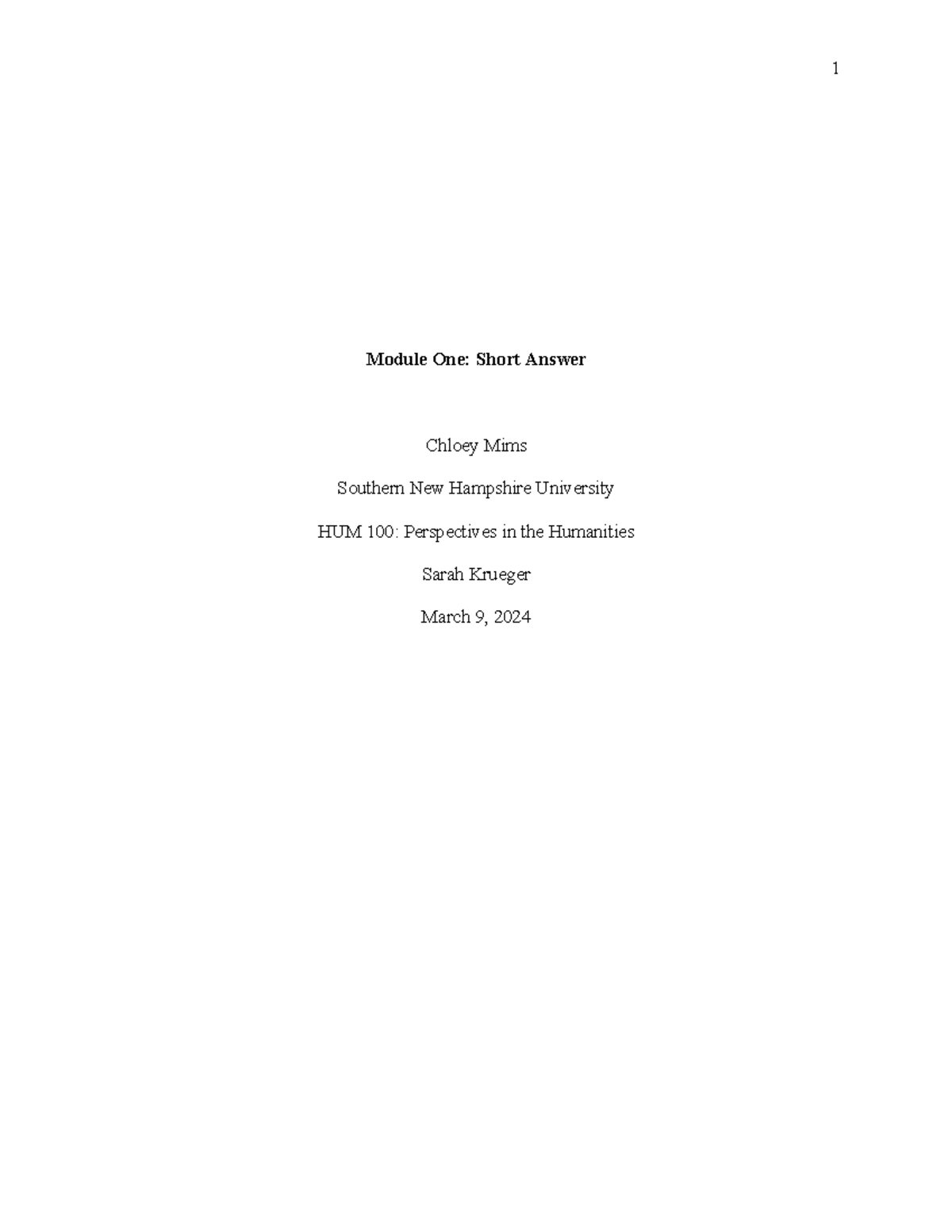 Module 1 Short Answer 1 Module One Short Answer Chloey Mims Southern New Hampshire University 