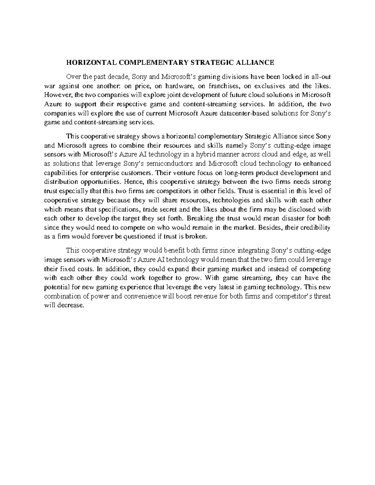 Horizontal Complementary Strategic Alliance - HORIZONTAL COMPLEMENTARY ...