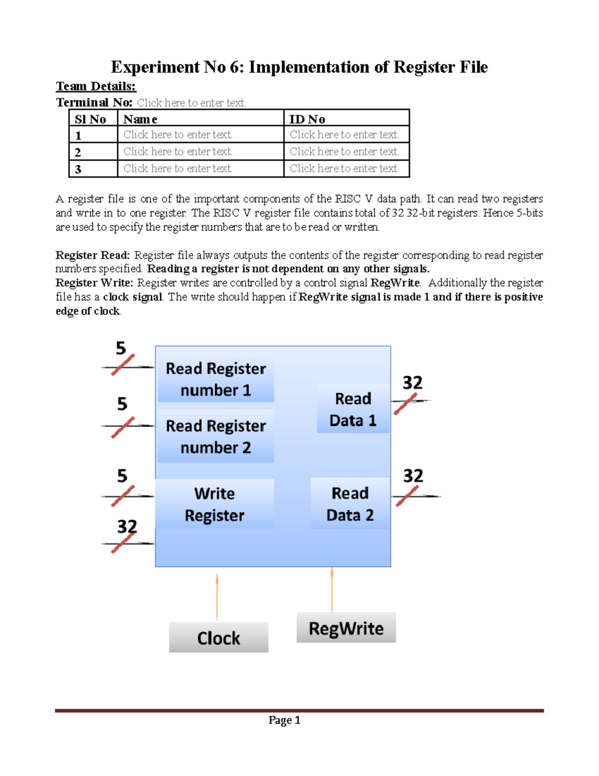 CS F342 Computer Architecture Lab6 - Experiment No 6: Implementation of Register File Team ...