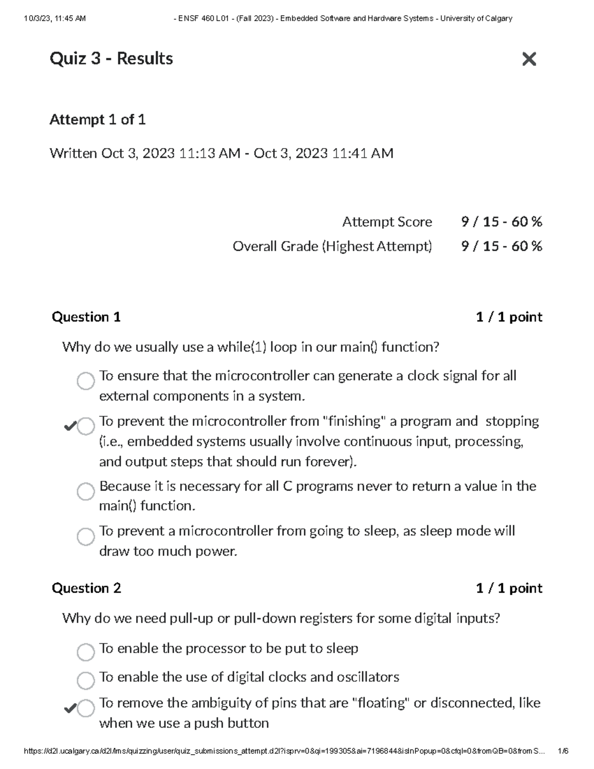 Assignment 4 2023 - Quiz 3 - Results Attempt 1 of 1 Written Oct 3, 2023 ...