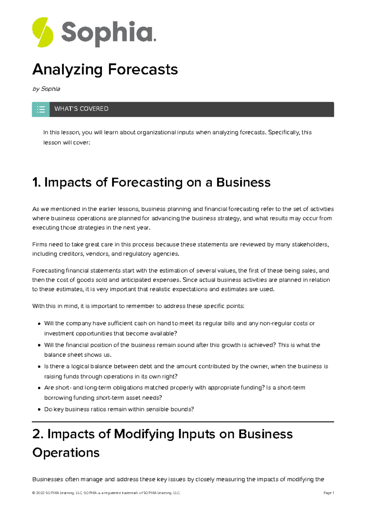 Analyzing forecasts - Specifically, this lesson will cover: 1. Impacts ...