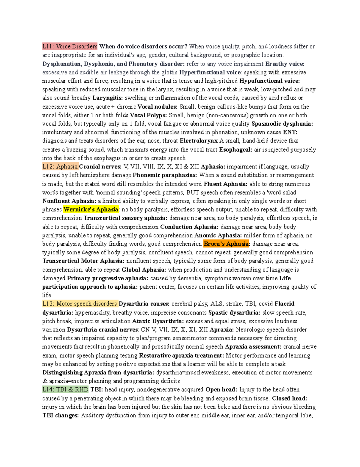 Exam 2 Cheat Sheet - For professor Kim Winter - L11: Voice Disorders ...
