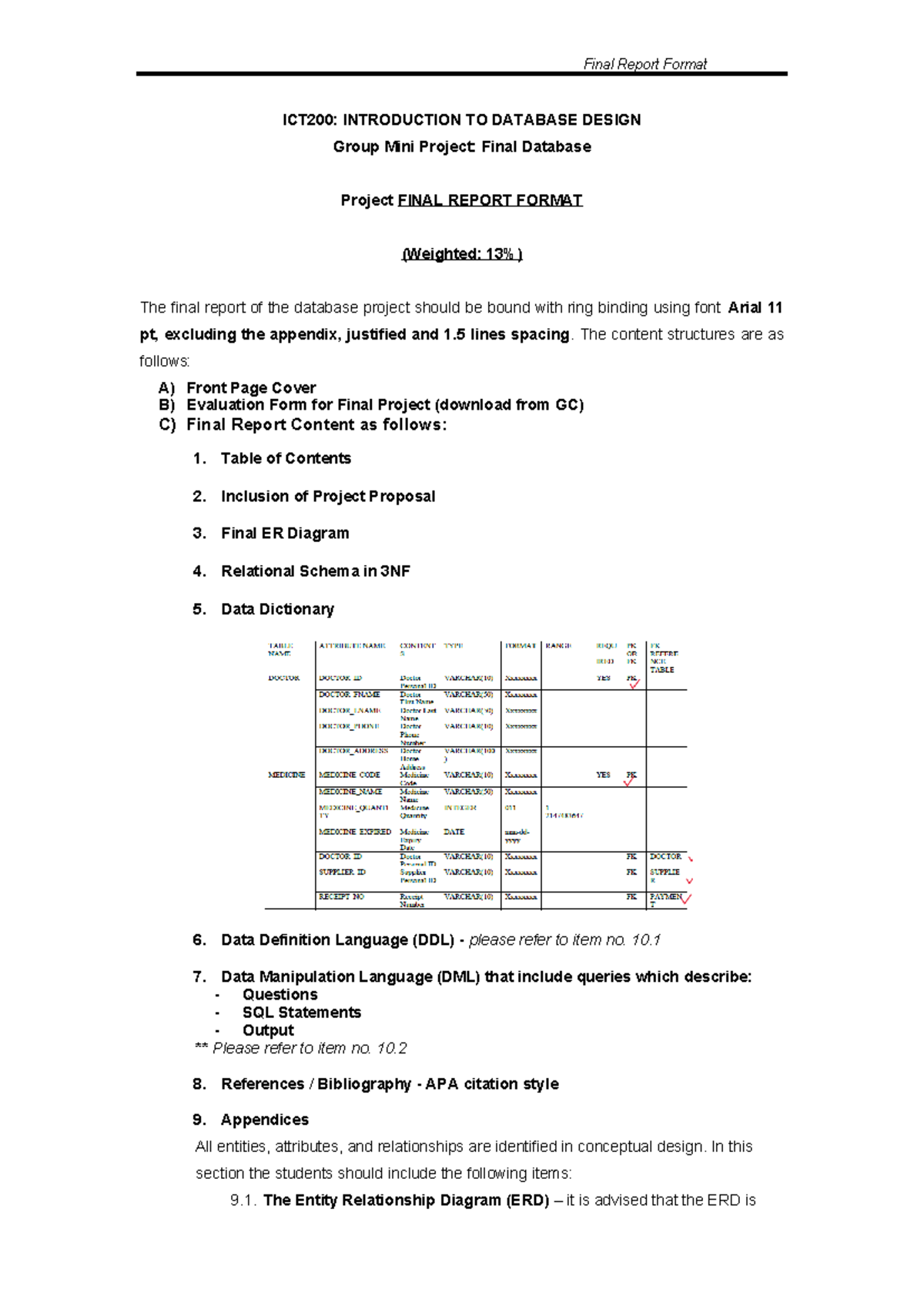 Final Report Format - Final Report Format ICT200: INTRODUCTION TO DATABASE DESIGN Group Mini ...