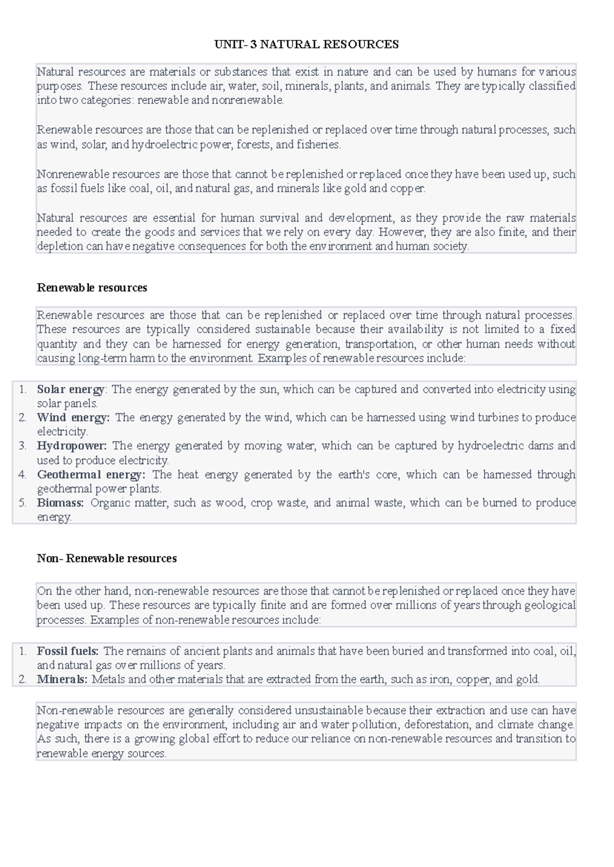Unit 3 evssss - Natural resources topic . - UNIT- 3 NATURAL RESOURCES ...
