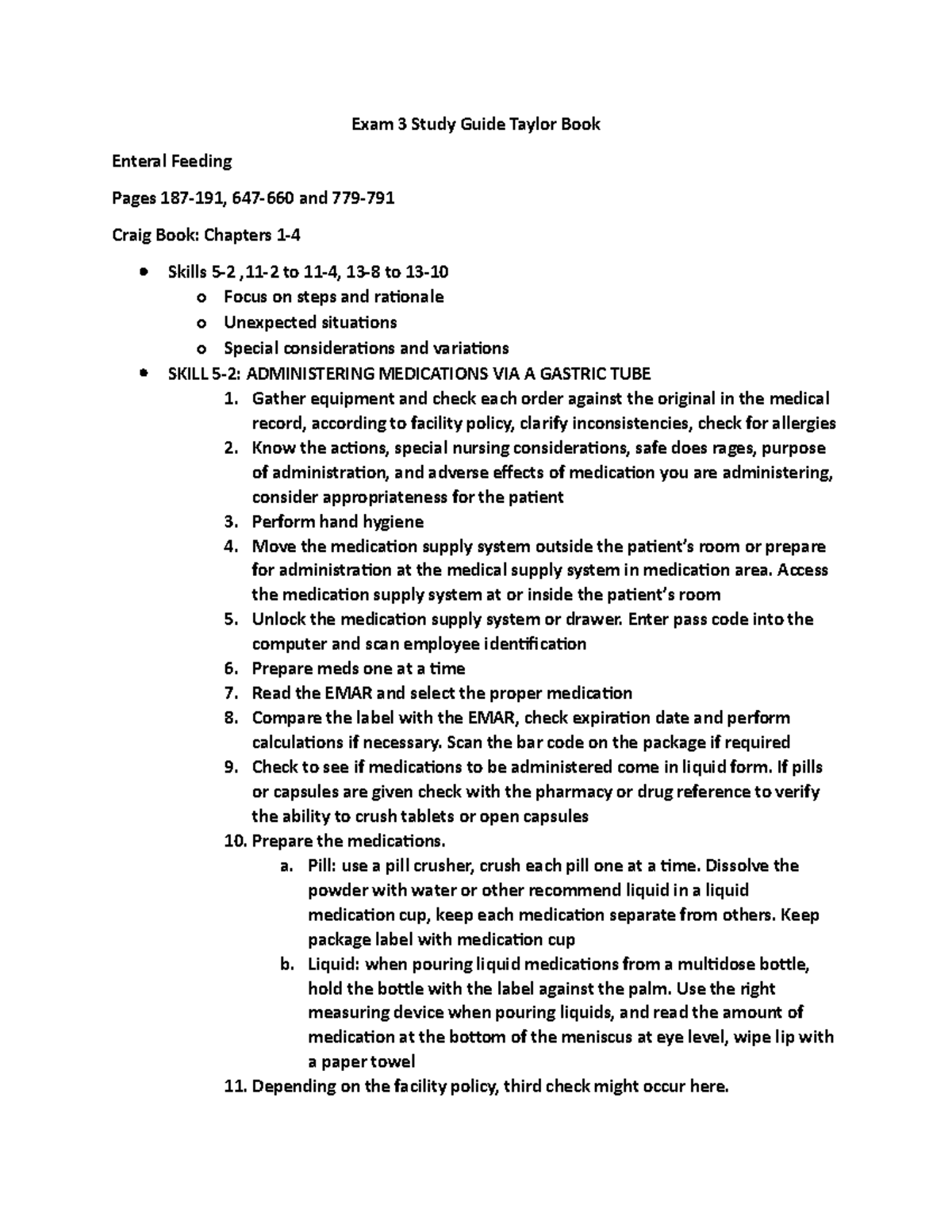 Exam 3 sudy guide - exam 3 SG - Exam 3 Study Guide Taylor Book Enteral ...