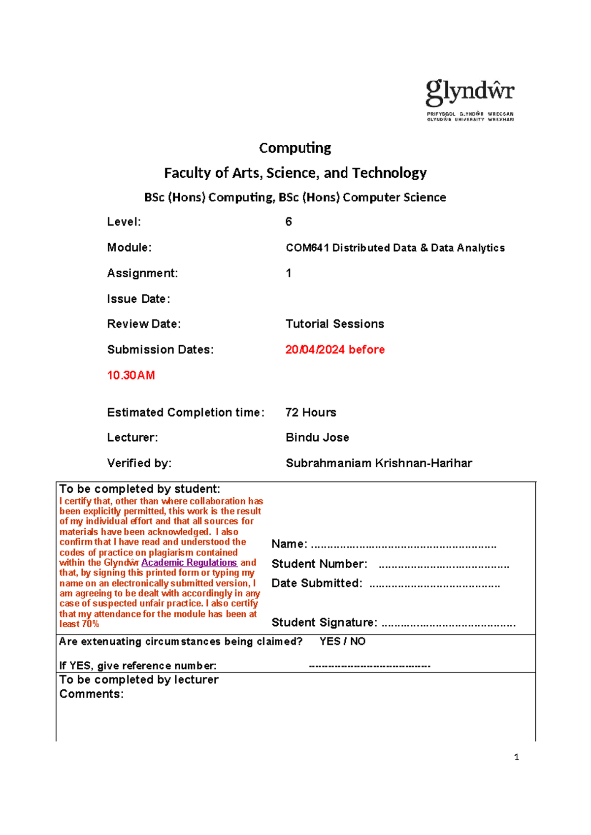 COM641 DDDA 2021 22 Assign 1 - Computing Faculty of Arts, Science, and ...