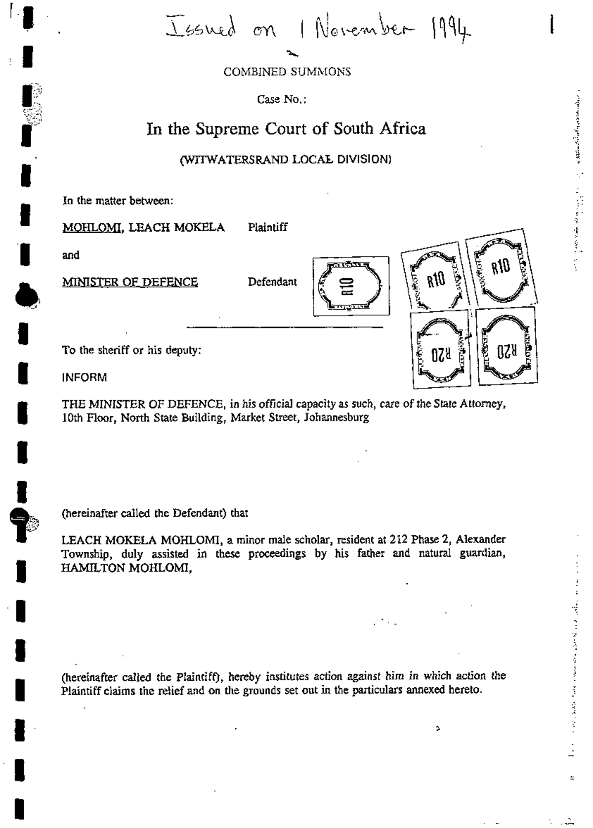 Summons - Civil procedure - I I I I % I I I I I r I I I I I I COMBINED ...