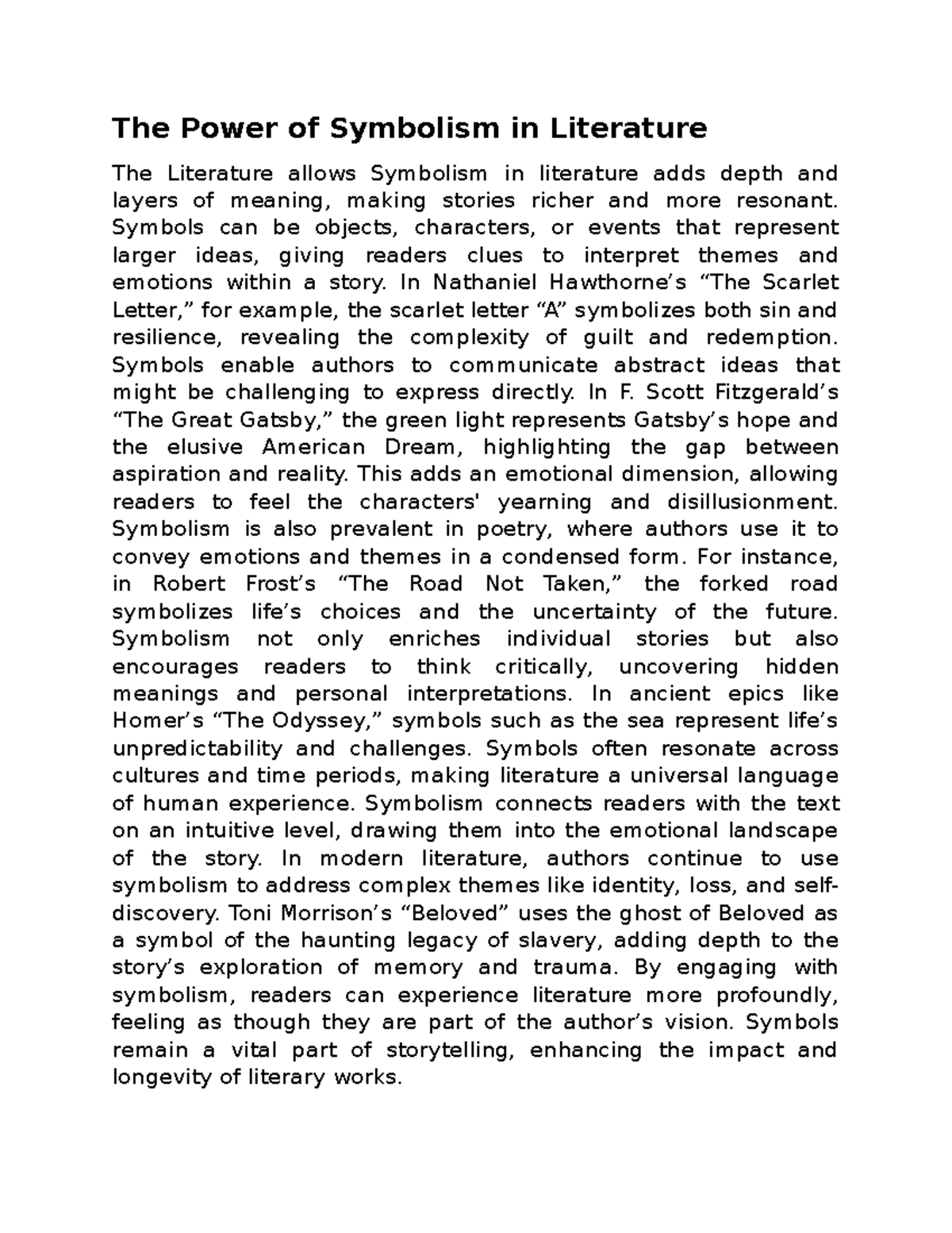 4 The Power of Symbolism in Literature - Symbols can be objects ...