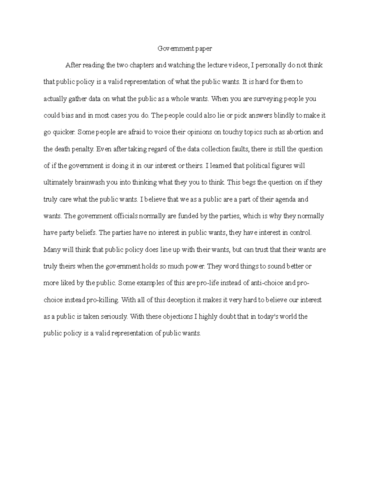 Government paper chapter 10 and 11 - Government paper After reading the ...